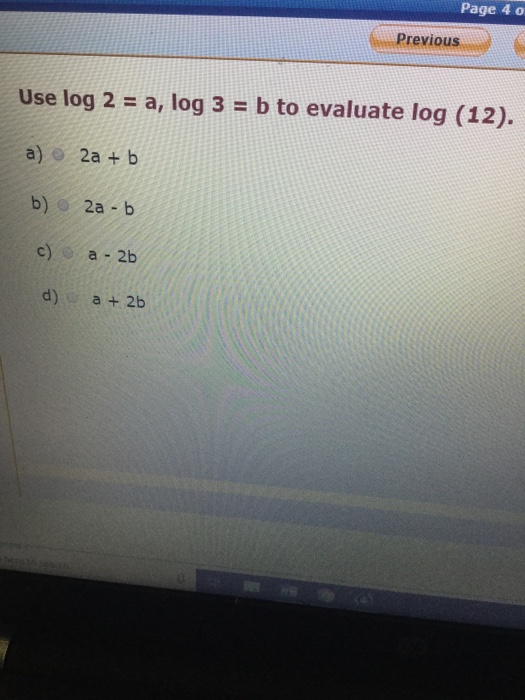 Solved Page 4 o Previous b to evaluate log (12). Use log 2 | Chegg.com