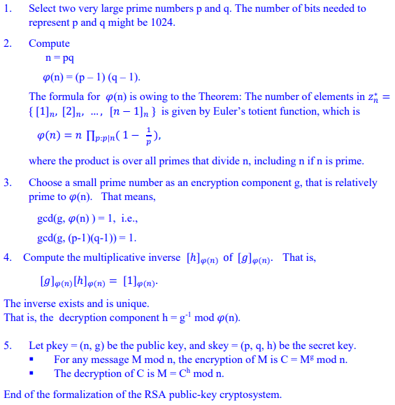Solved 1. Select two very large prime numbers p and q. The | Chegg.com