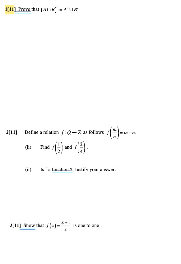 Solved 1[11] Prove that (ANB) - AUB 2[11] Define a relation | Chegg.com