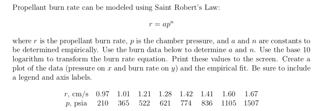 Solved Propellant burn rate can be modeled using Saint | Chegg.com