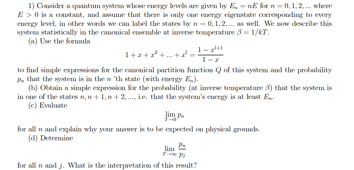 Solved 1) Consider a quantum system whose energy levels are | Chegg.com