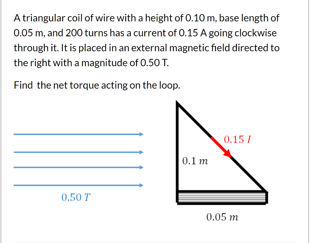 Solved A triangular coil of wire with a height of 0.10 m, | Chegg.com