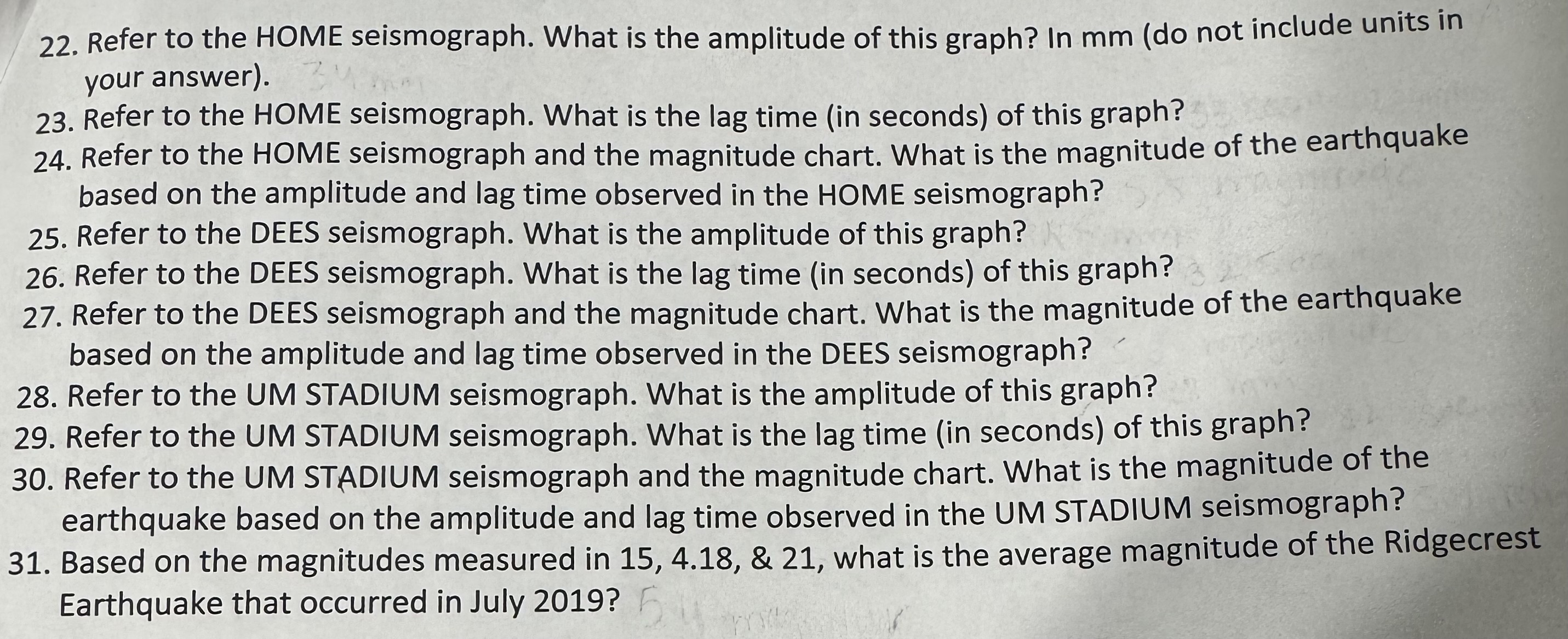 Solved 22. Refer to the HOME seismograph. What is the | Chegg.com