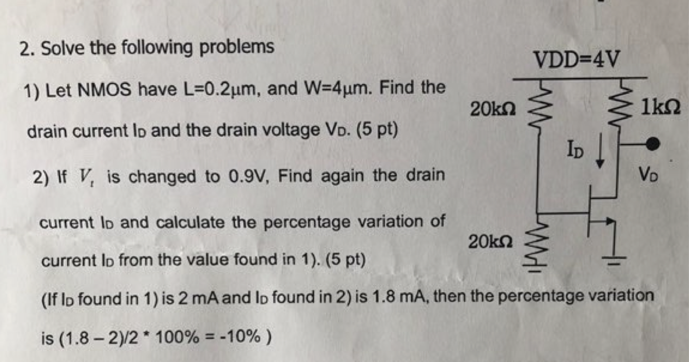 Solved 2. Solve the following problems 1) Let NMOS have | Chegg.com