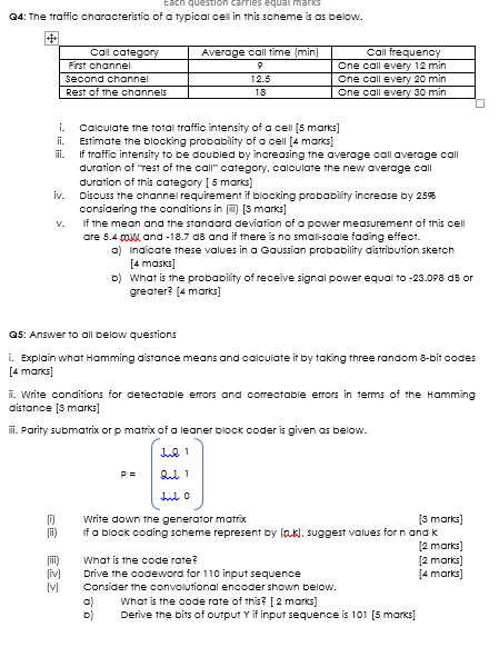 Q4: The traffic characteristic of a typical cell in | Chegg.com
