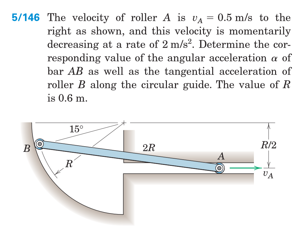 Solved 5/146 The velocity of roller A is va = 0.5 m/s to the | Chegg.com