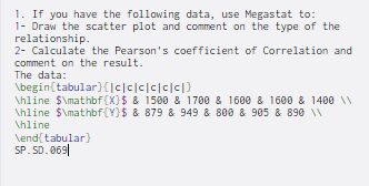 Solved 1. If you have the following data, use Megastat to: | Chegg.com