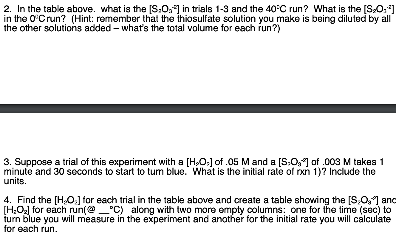 Solved Table molarities: KI sol molarity= 0.02 M H2O2 sol | Chegg.com