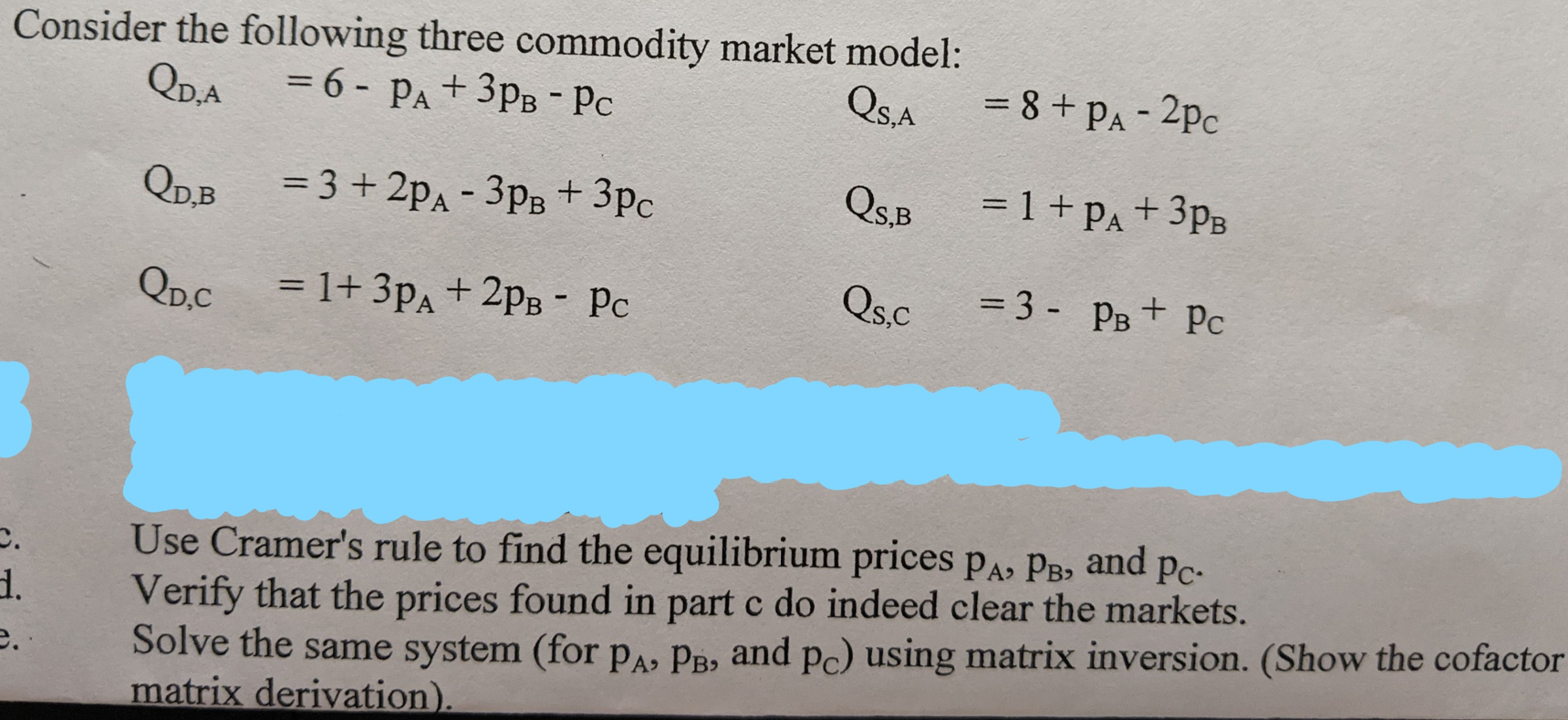Solved Consider the following three commodity market model: | Chegg.com