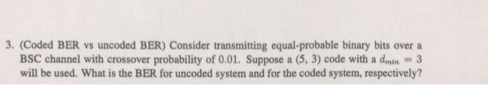 Solved 3. (Coded BER vs uncoded BER) Consider transmitting | Chegg.com