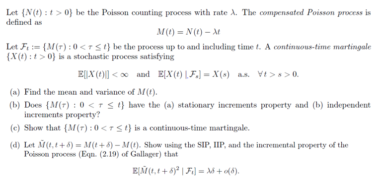 Let {N(t):t >0} be the Poisson counting process with | Chegg.com