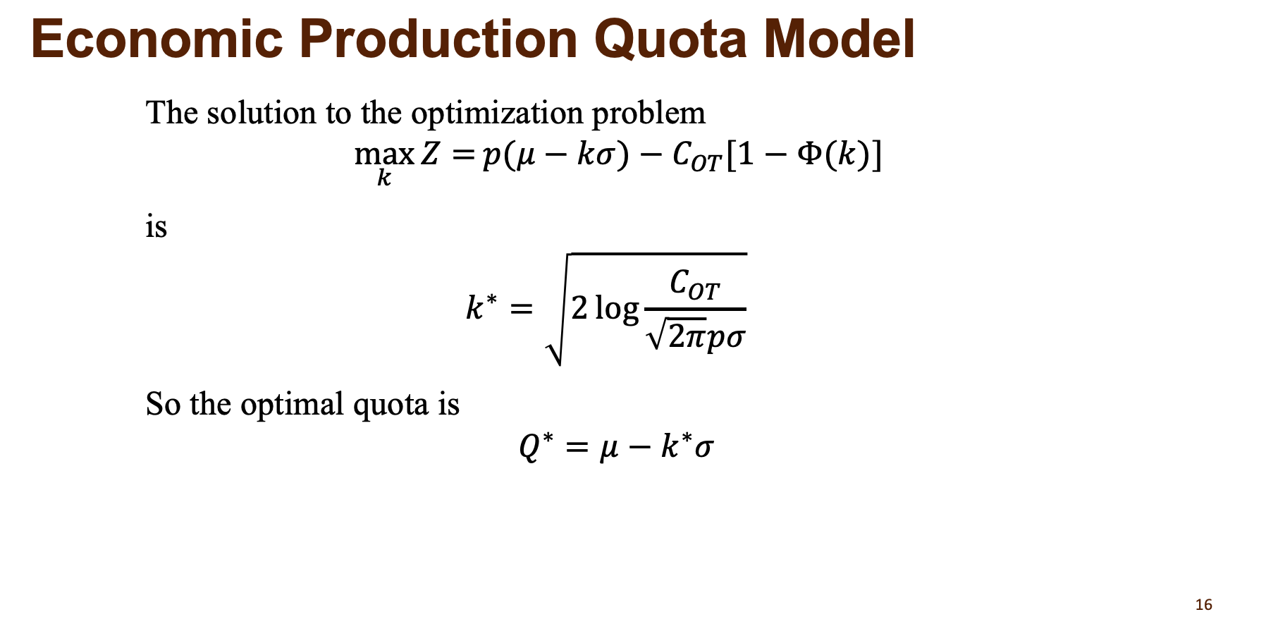 Economic Production Quota Model The solution to the | Chegg.com