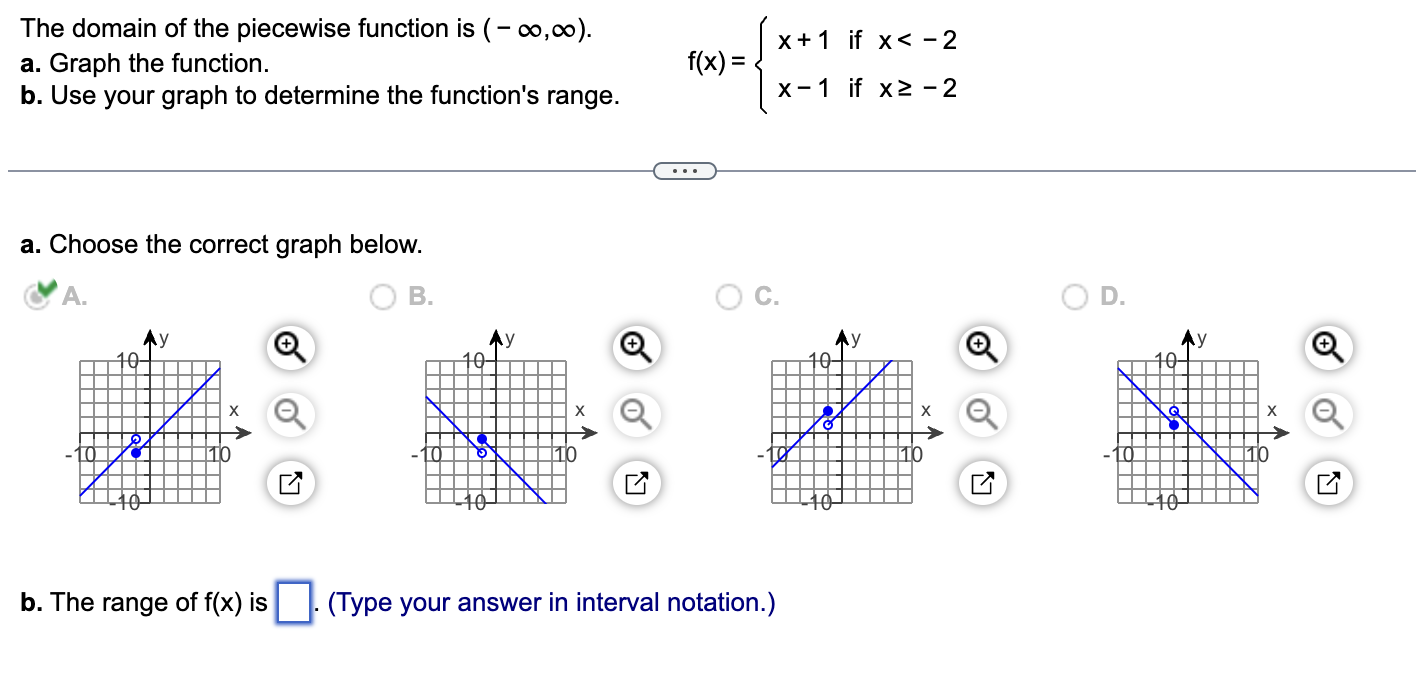 Solved The domain of the piecewise function is (−∞,∞). a. | Chegg.com