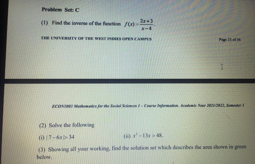 Solved Problem Set: C (1) Find the inverse of the function | Chegg.com
