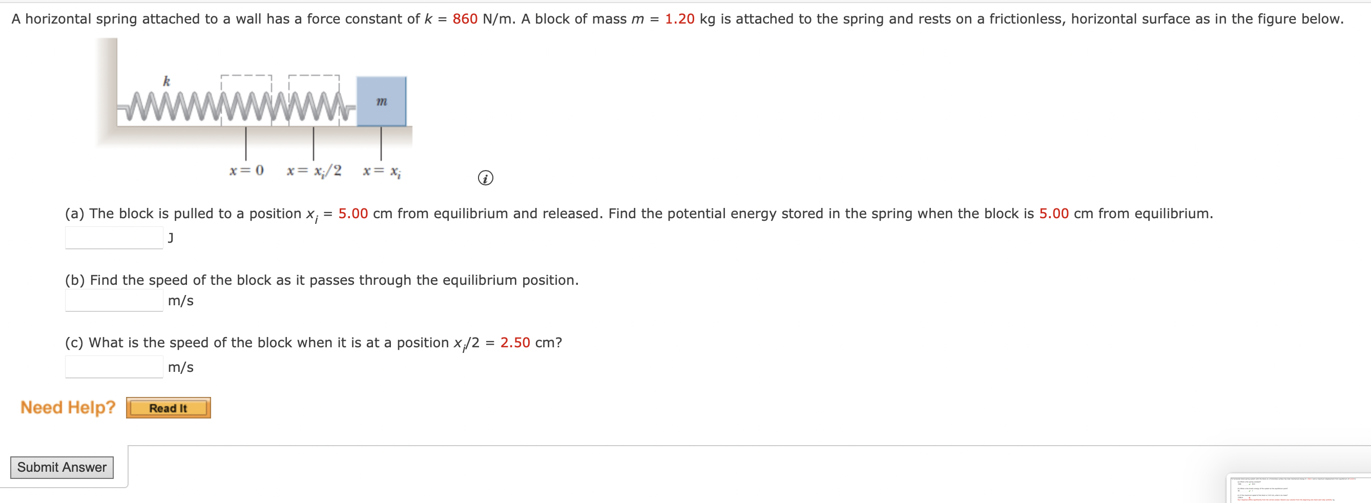 Solved (a) The block is pulled to a position xi=5.00 cm from | Chegg.com