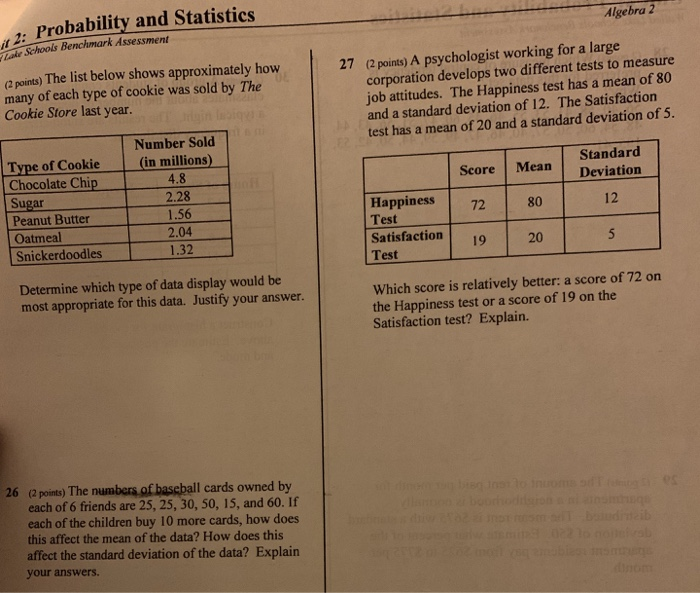 Solved 2: Probability and Statistics Algebra 2 e Schools | Chegg.com