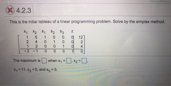 Solved X 4.2.3 This is the initial tableau of a linear | Chegg.com