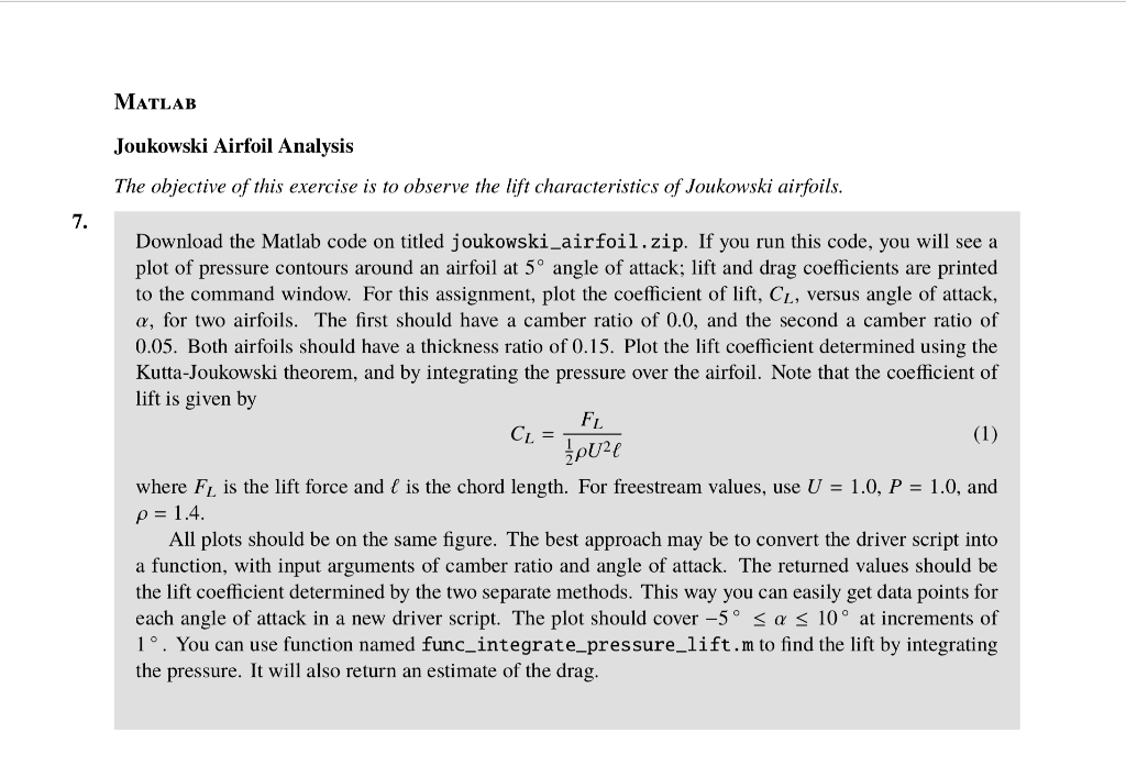 MATLAB Joukowski Airfoil Analysis The objective of | Chegg.com