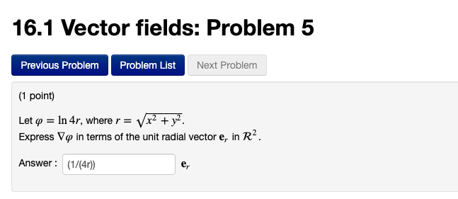 Solved 16.1 Vector fields: Problem 5 Next Problem Previous | Chegg.com