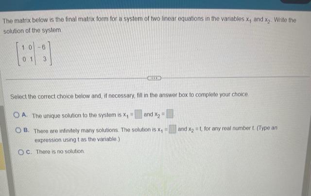 Solved Perform the row operation (−1)R1+R2→R2 on the matrix | Chegg.com