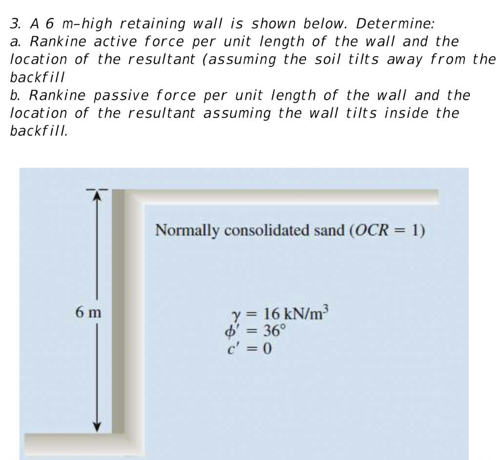 Solved 3. A 6 m-high retaining wall is shown below. | Chegg.com