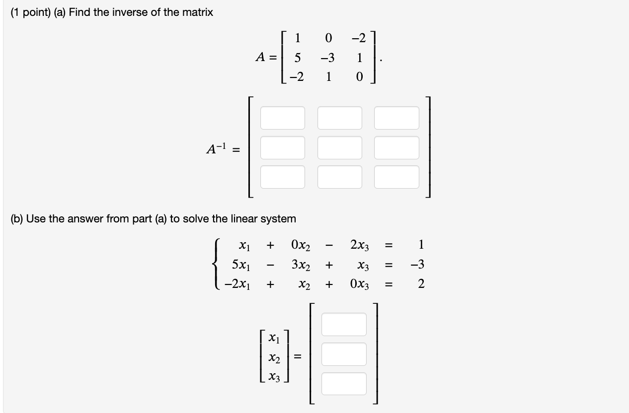 Solved (1 point) (a) Find the inverse of the matrix | Chegg.com