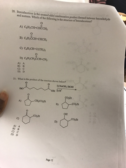 Solved Benzalacetone is the crossed aldol condensation | Chegg.com