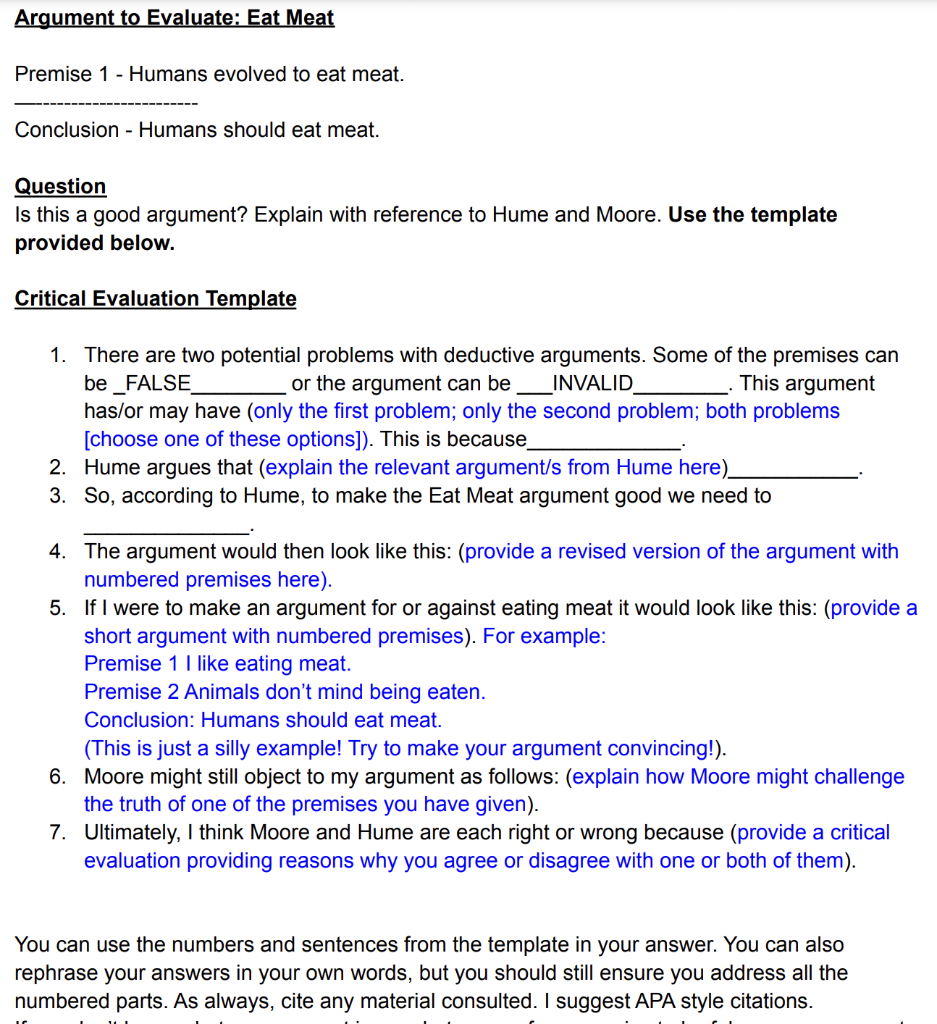 Premise 1 - Humans evolved to eat meat. Conclusion - | Chegg.com