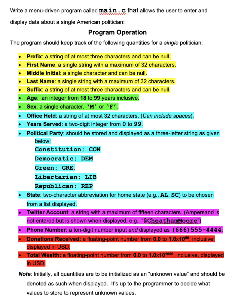 Solved Write a menu-driven program called main.c that allows | Chegg.com