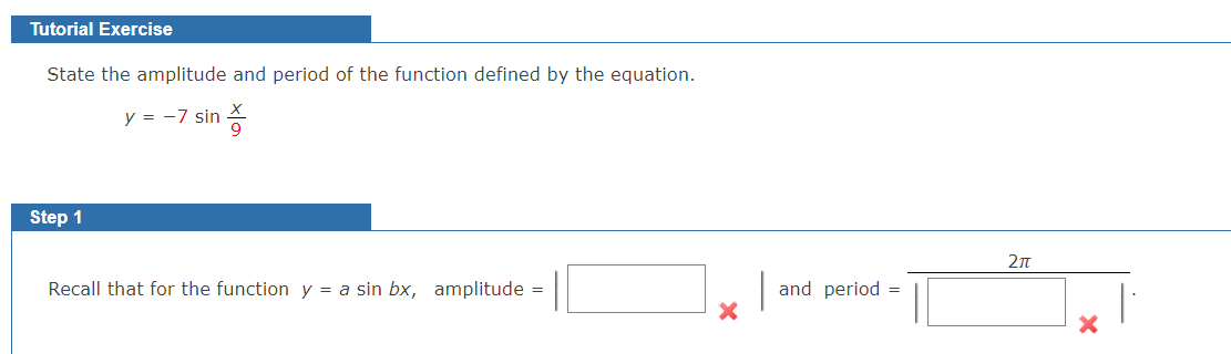 Solved Tutorial ExerciseState the amplitude and period of | Chegg.com