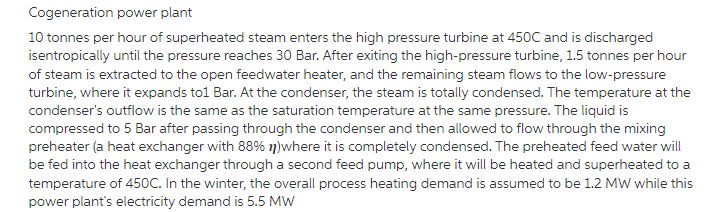 Cogeneration power plant 10 tonnes per hour of | Chegg.com
