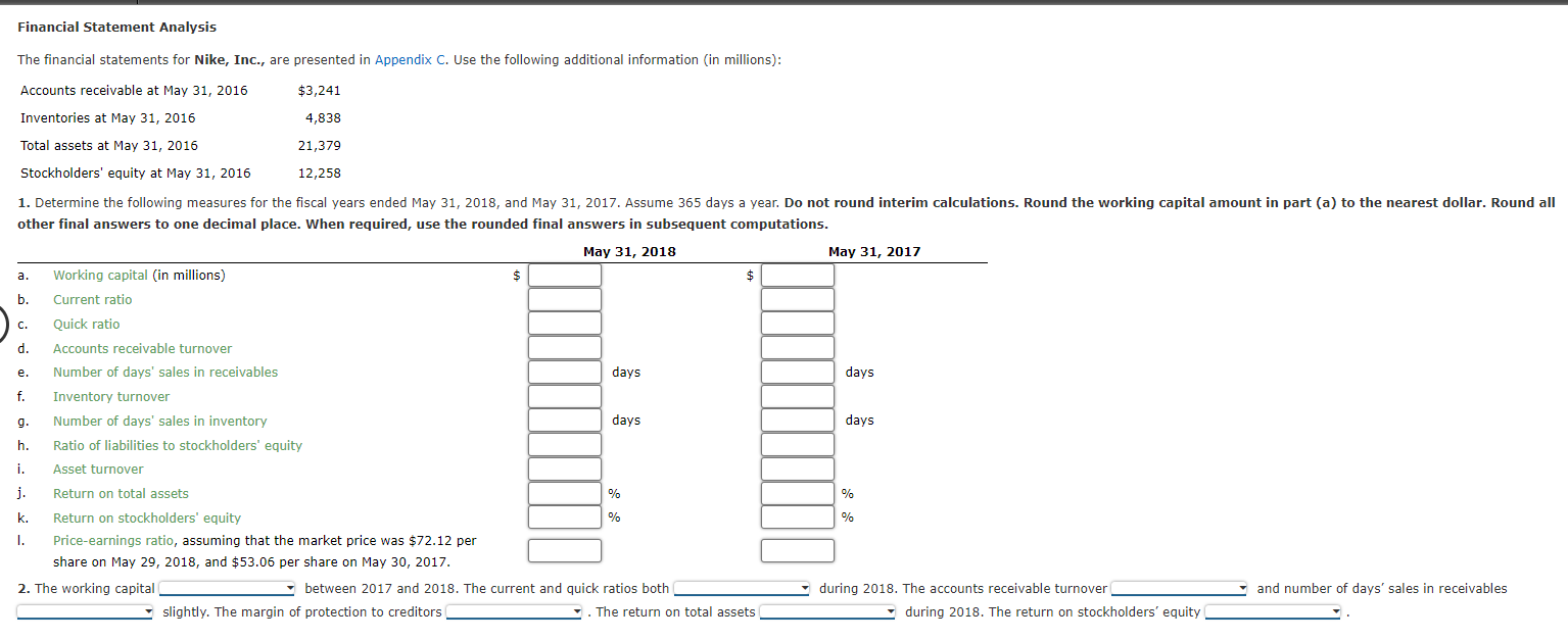 Solved Financial Statement Analysis The financial statements | Chegg.com