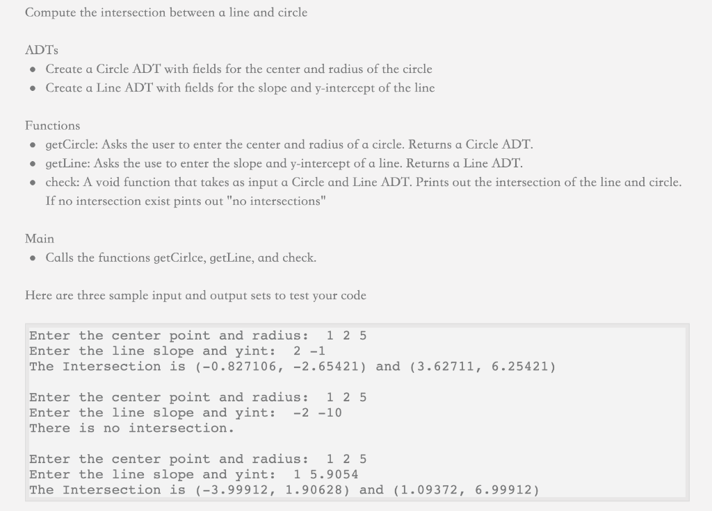 Solved Compute the intersection between a line and circle | Chegg.com