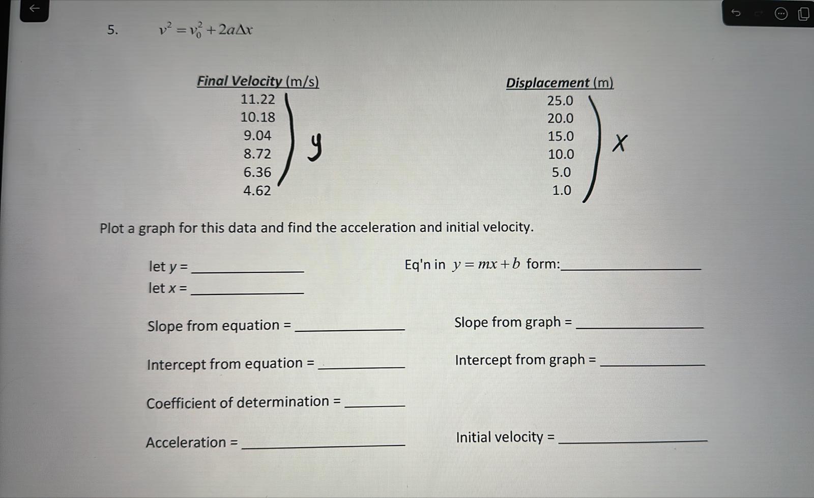 Solved Plot a graph for this data and find the acceleration | Chegg.com