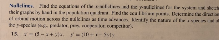 Solved Nullclines. Find the equations of the x-nullclines | Chegg.com