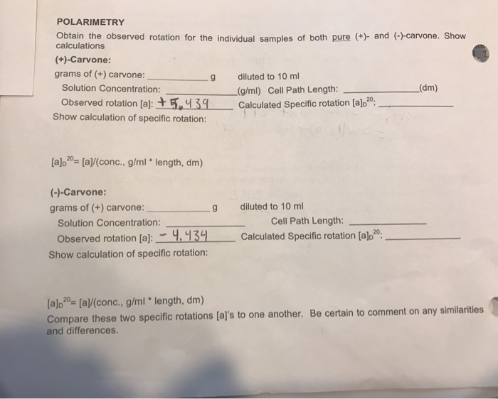 POLARIMETRY Obtain the observed rotation for the | Chegg.com