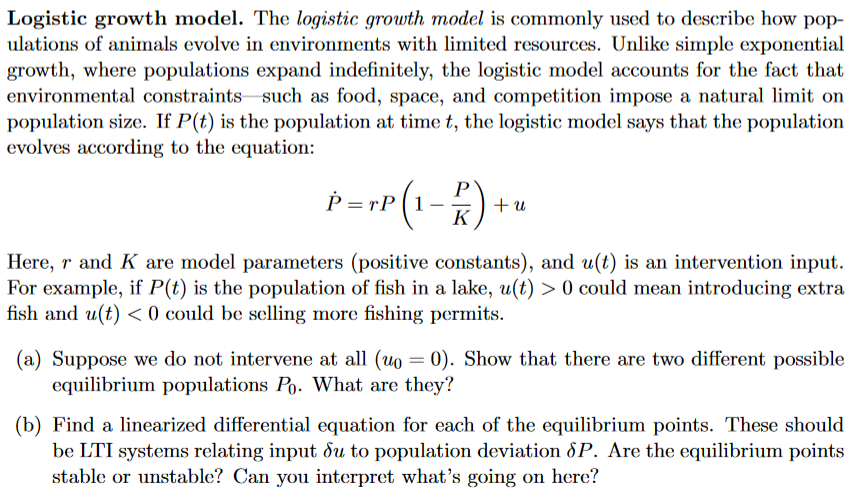 Solved Logistic growth model. The logistic growth model is | Chegg.com