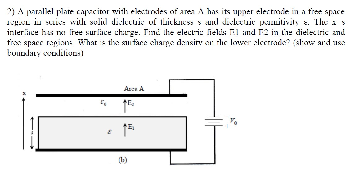 Solved 2) A parallel plate capacitor with electrodes of area | Chegg.com