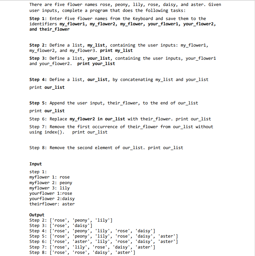 Solved There are five flower names rose, peony, lily, rose, | Chegg.com