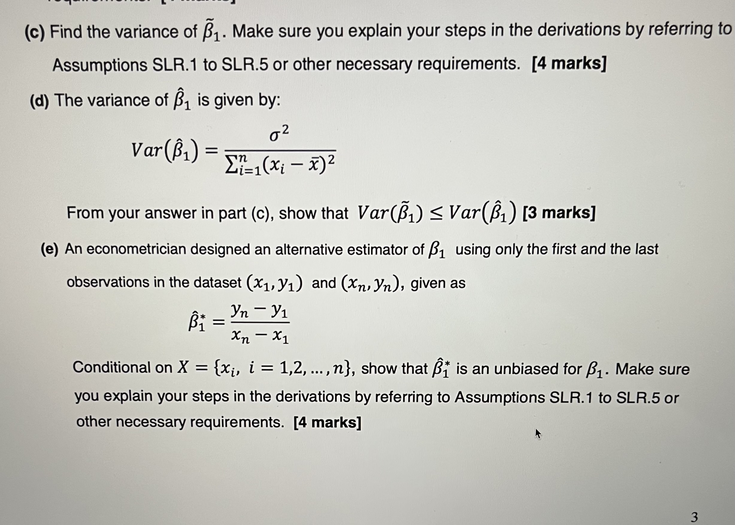 Solved (c) Find the variance of β~1. Make sure you explain | Chegg.com