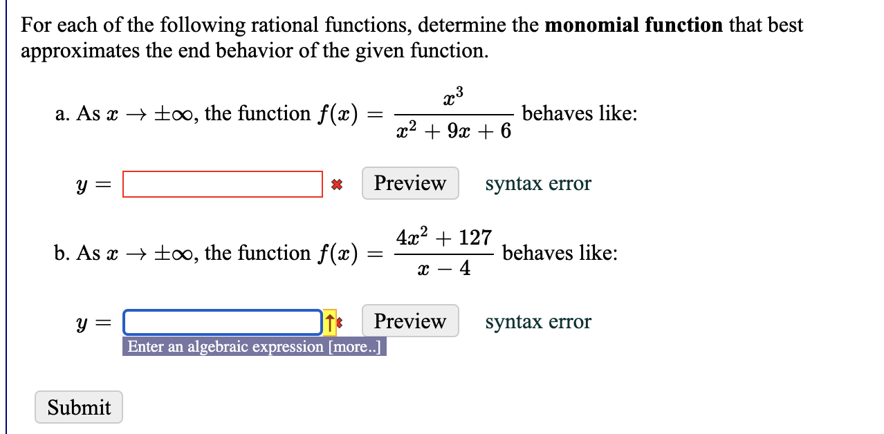 Solved For each of the following rational functions, | Chegg.com
