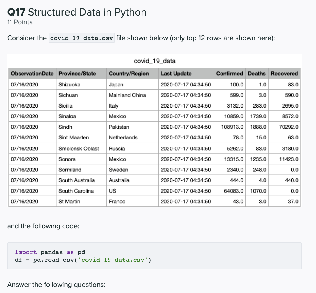 Solved Q17 Structured Data in Python 11 Points Consider the | Chegg.com