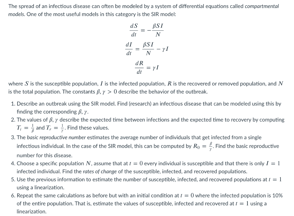 Solved The spread of an infectious disease can often be | Chegg.com