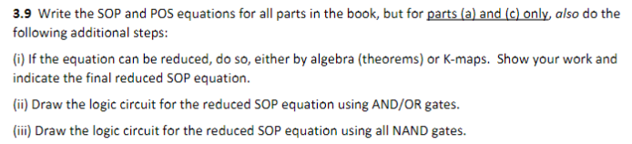 Solved 3.9 Write the SOP and POS equations for all parts in | Chegg.com
