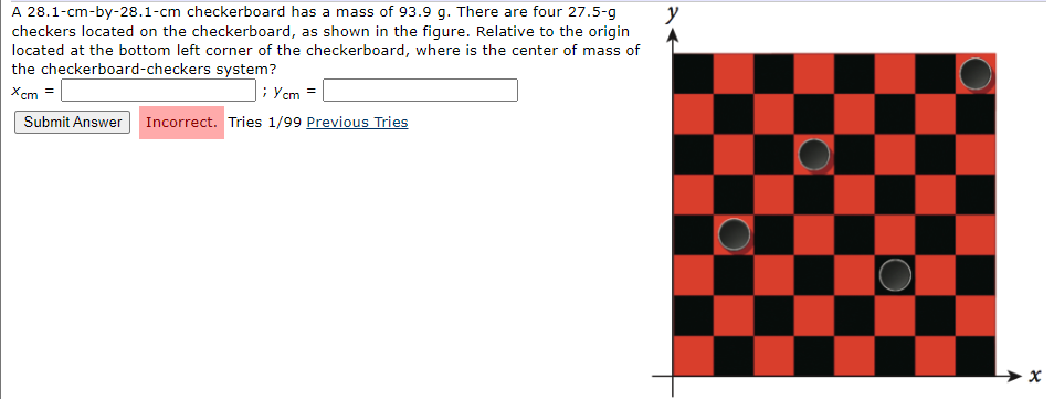 Solved A 28.1-cm-by-28.1-cm checkerboard has a mass of 93.9 | Chegg.com