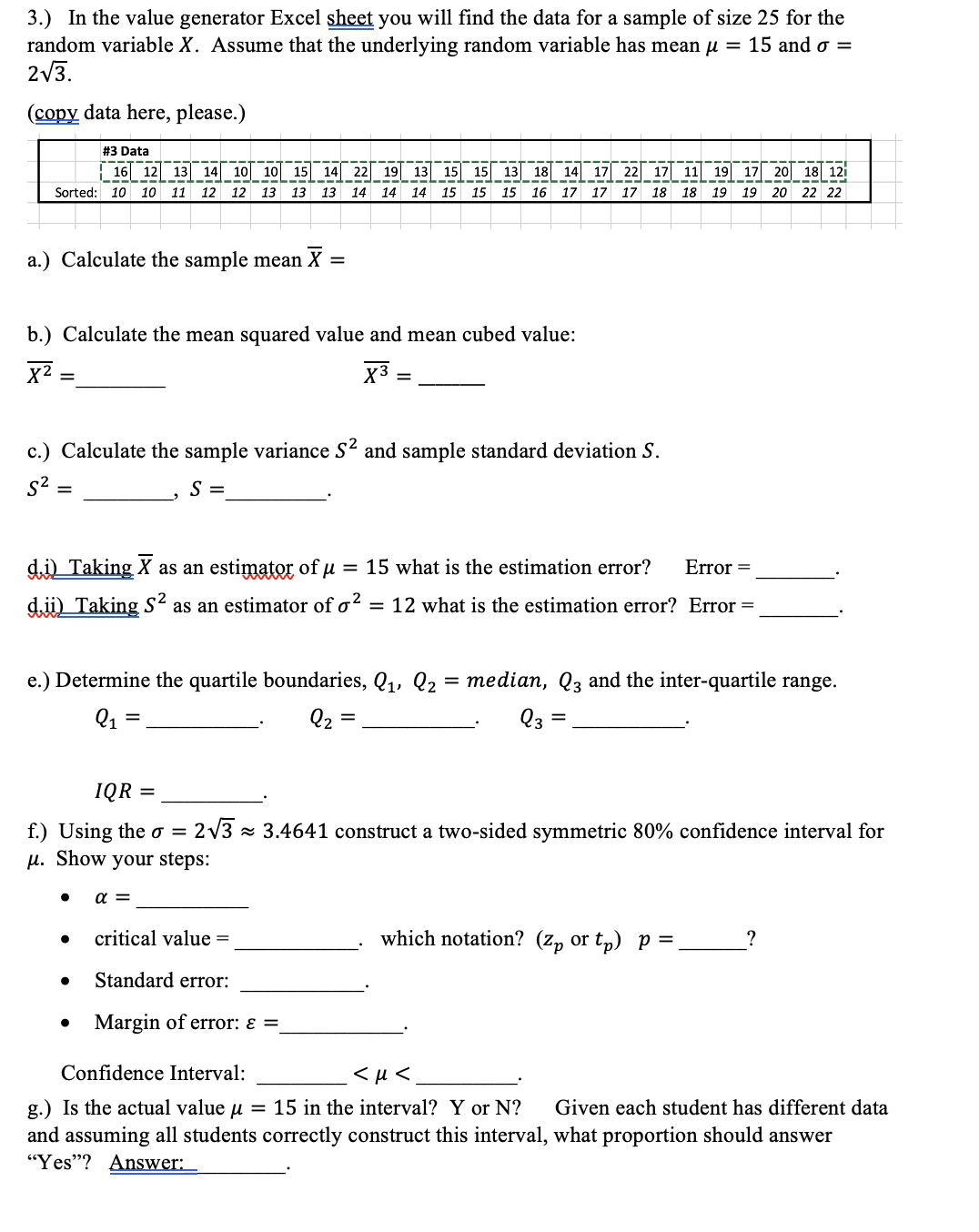 3.) In the value generator Excel sheet you will find | Chegg.com