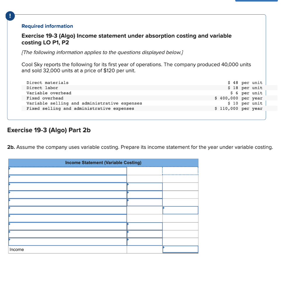 Solved Required information Exercise 19-3 (Algo) Income | Chegg.com