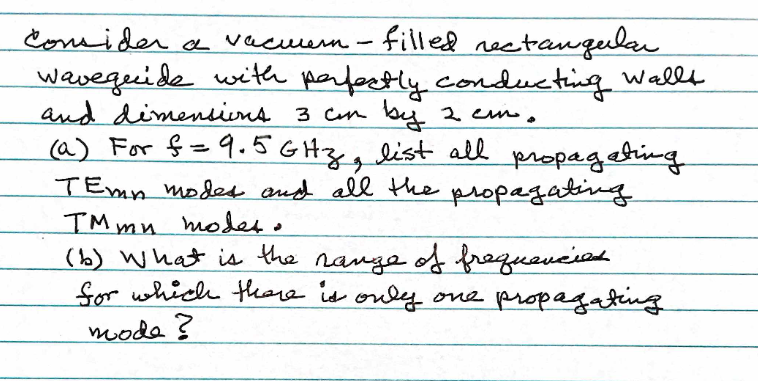 Solved consider a vachem - filled rectangular waveguide with | Chegg.com