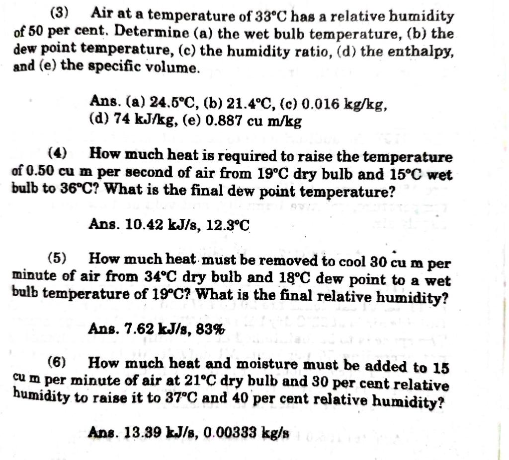 Solved (3) Air at a temperature of 33∘C has a relative | Chegg.com
