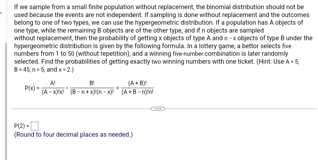Solved If We Sample From A Small Finite Population Without